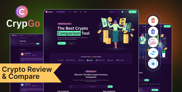 CrypGo - Review and Compare Cryptocurrency HTML Template by UIAXIS